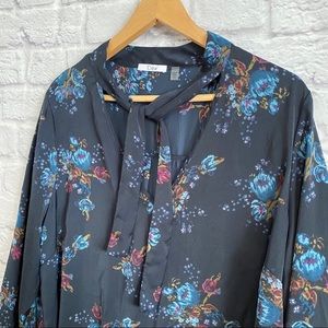Dex | Tops | Dex Blue Floral Plus Size Tie Neck Blouse | Poshmark